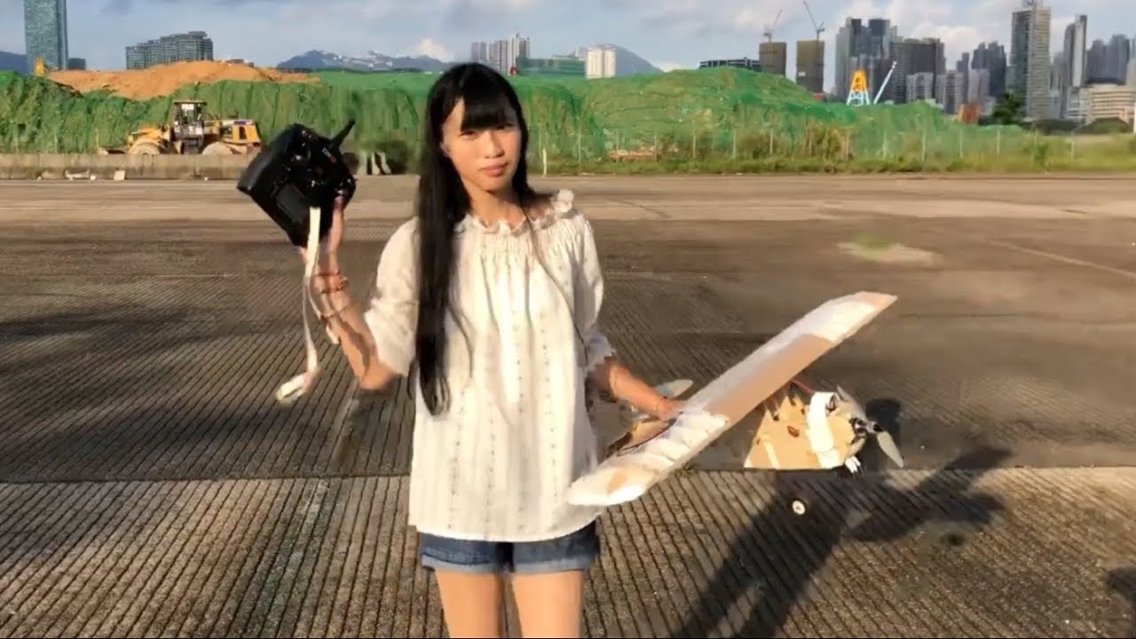 HK RC girl Kumi DIY Wooden J3 cub plane maiden flight with firefly mini ...