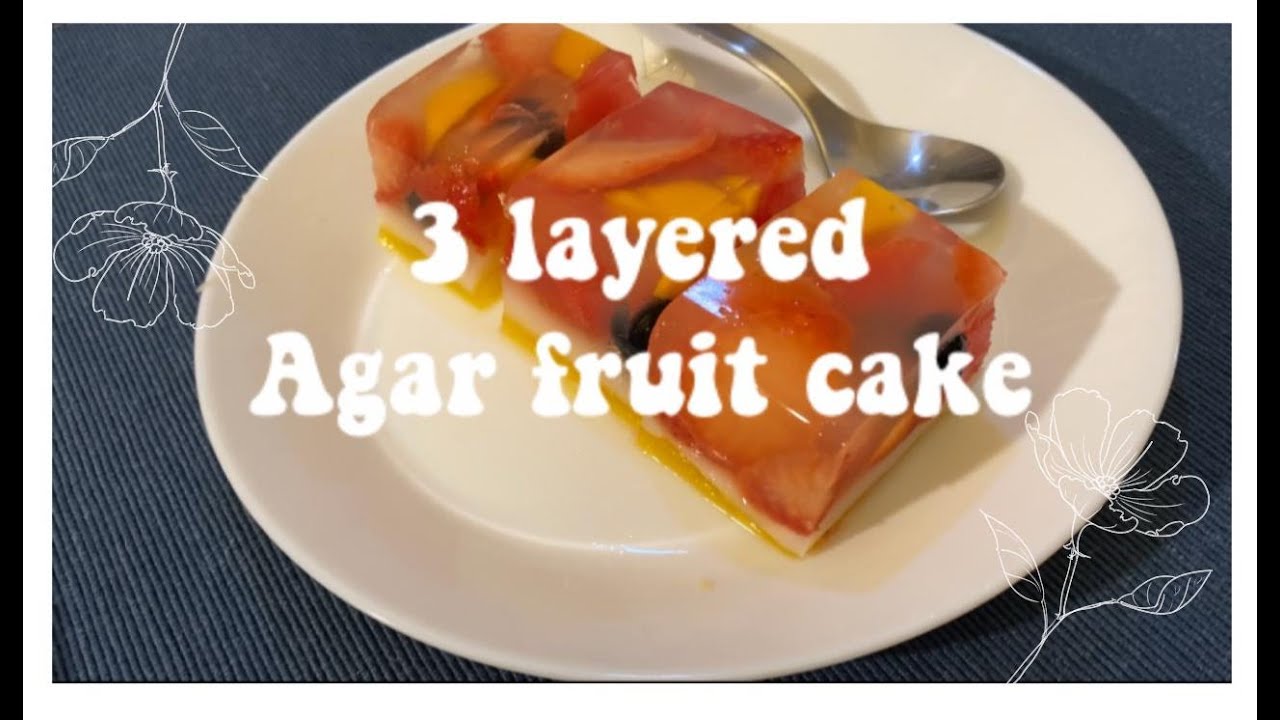 3 layered agar agar fruit cake, China grass fruit cake - YouTube