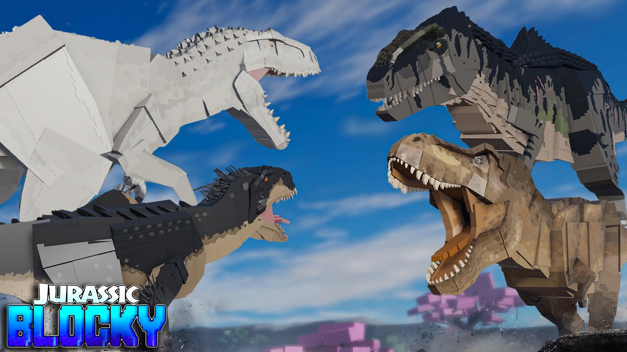 Jurassic Blocky Indominus Rex & Scorpios Rex VS T-Rex & Giganotosaurus ...