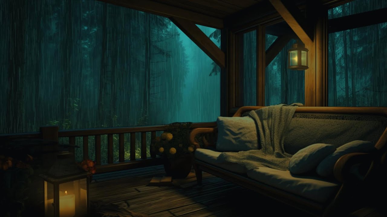12 hours of Log CABIN Rain and Thunder Deep in the Forest - Sleep in ...
