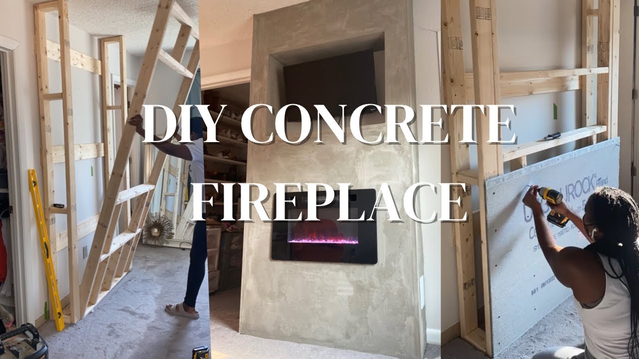 DIY Concrete/Cement Fireplace | Using Electric Fireplace Insert from ...