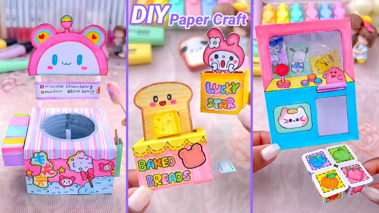 DIY Miniature Crafts Idea / Easy Craft ideas / mini cotton candy stall ...