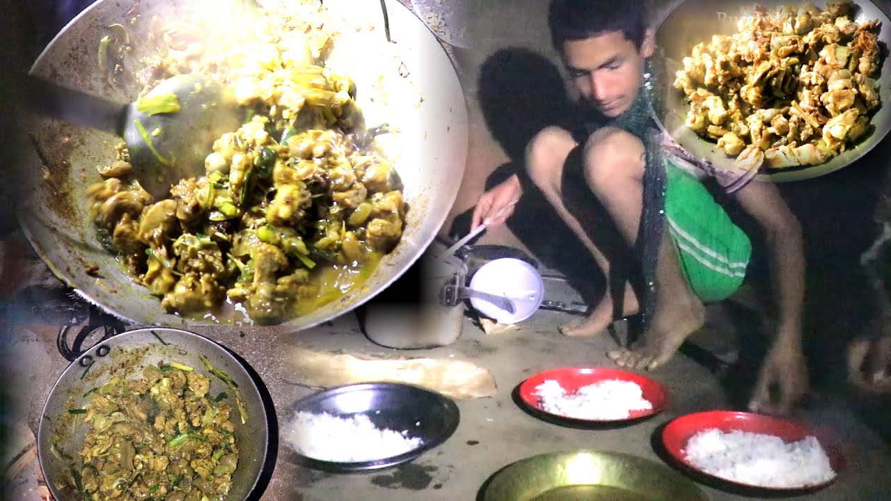 Local Mutton curry cooking and Eating || Village Dinner Time - YouTube