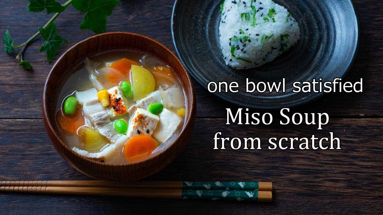 Making Miso soup from scratch, chunky Pork and Tofu Miso soup, one bowl ...