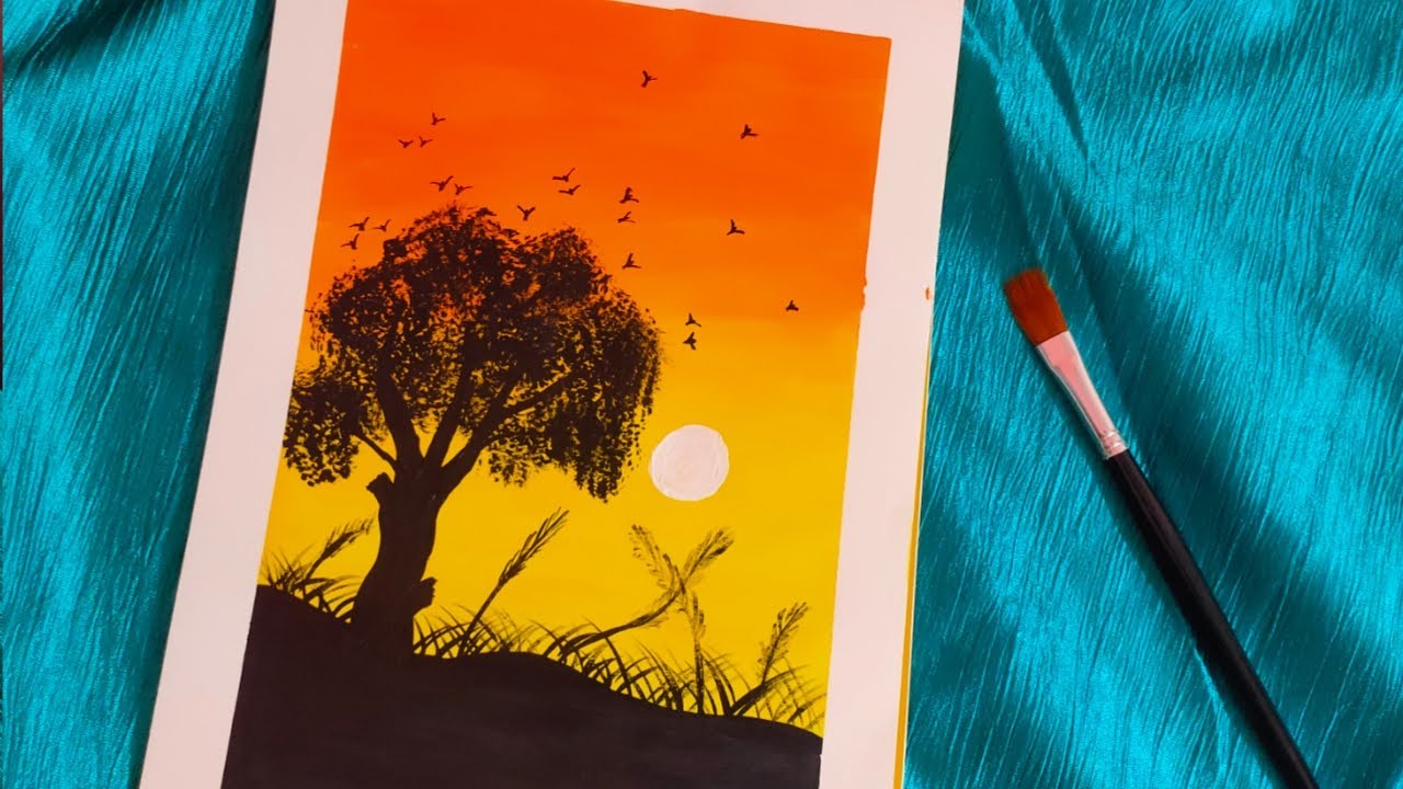 Simple painting for beginners||hand painting||sun set painting - YouTube