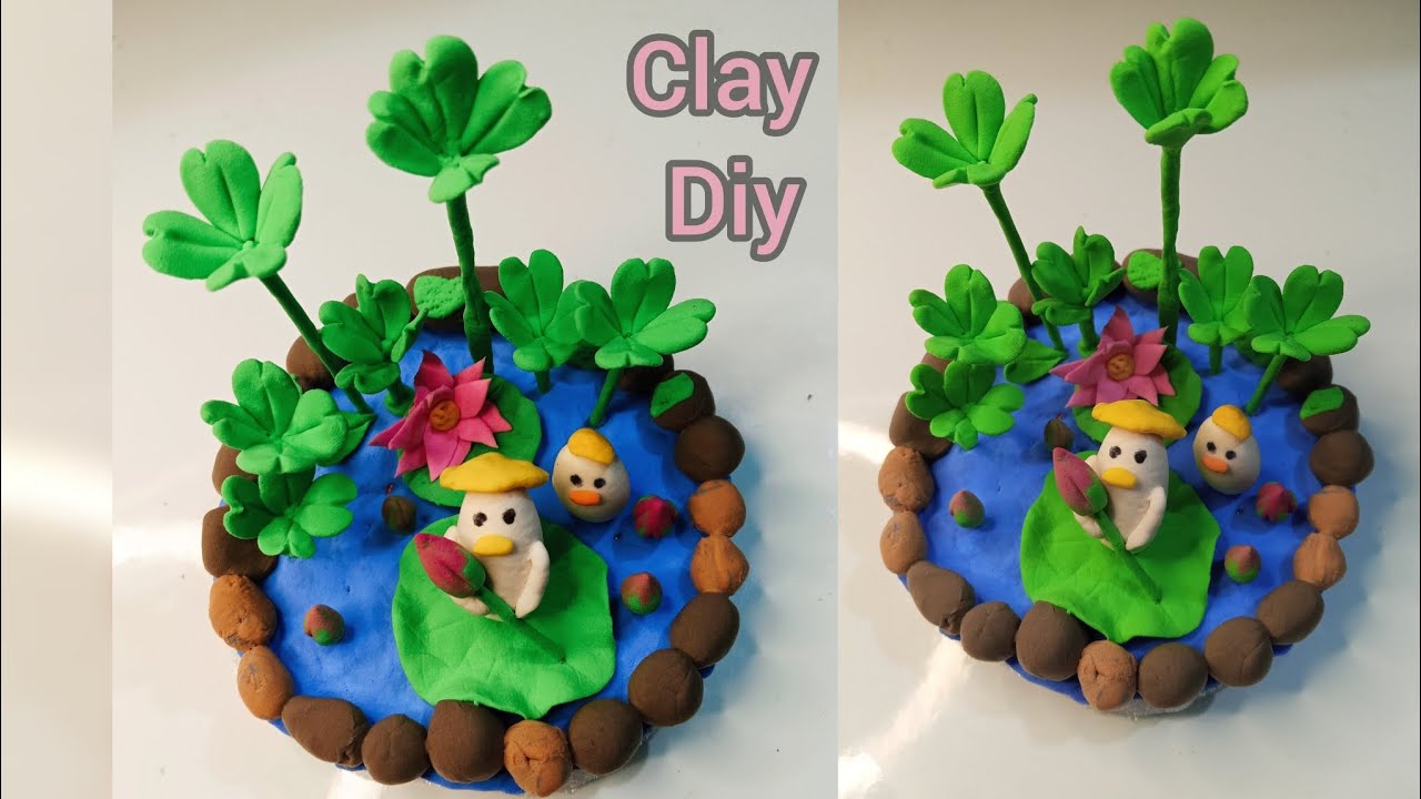 Clay diy//clay Crafts / clay pond/ক্লে দিয়ে পুকুর কিভাবে বানাবেন ...
