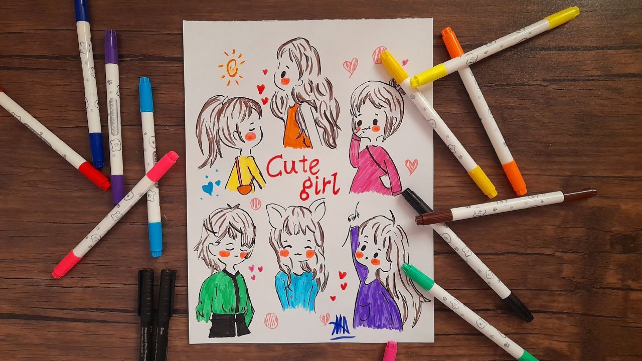 ?How to easily draw a so cute girl in different modes😍🤔 - YouTube