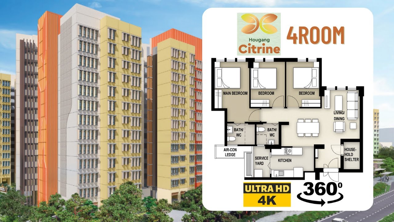 Hougang Citrine 4-room Virtual Tour | 2021 Aug Hougang BTO | VR 360 4K - YouTube