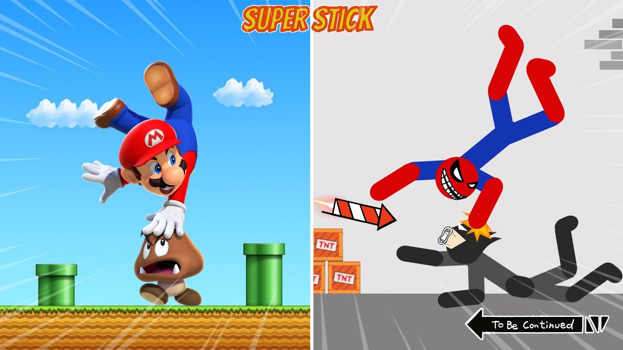 20 Min Super Mario vs Stickman | Stickman Dismounting funny moments ...