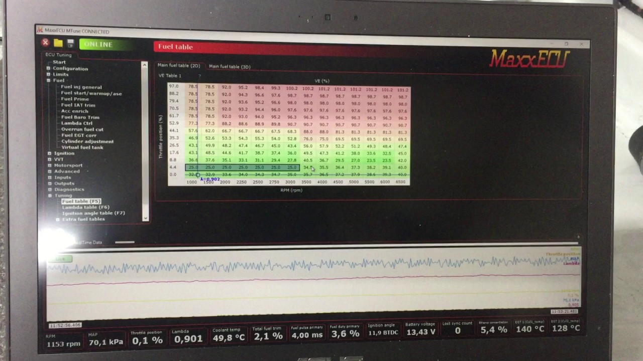 Maxxecu at idle (startup map) - YouTube