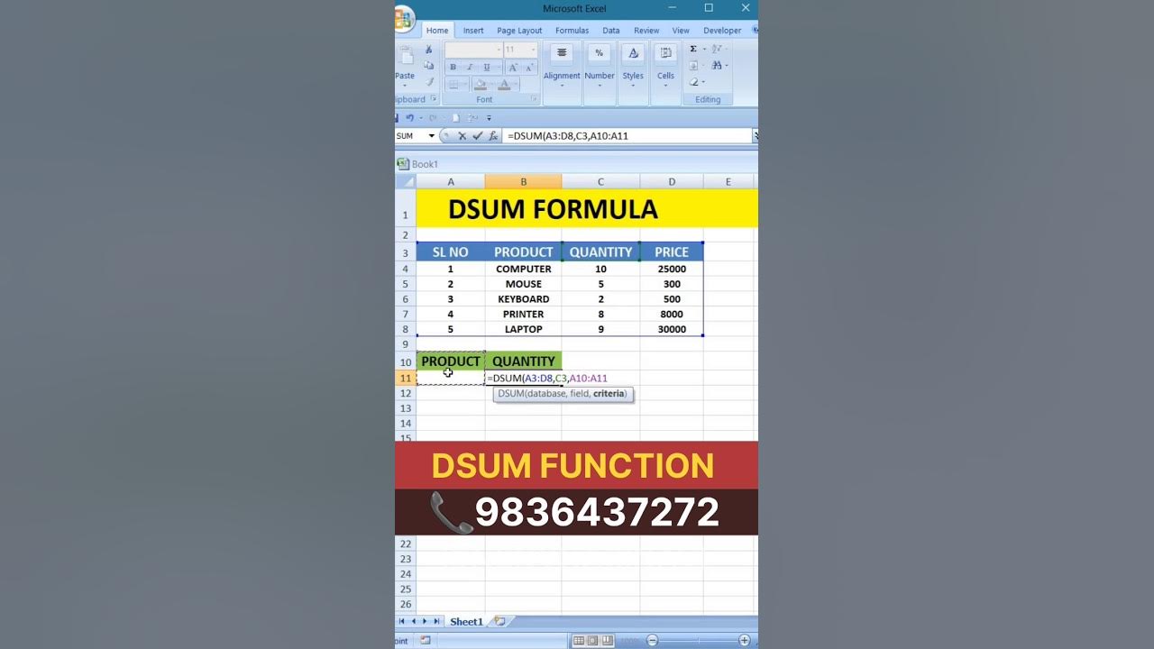 Dsum Function Shorts Excel Dsum Excelformula Excelfunction Exceltips Exceltricks Youtube
