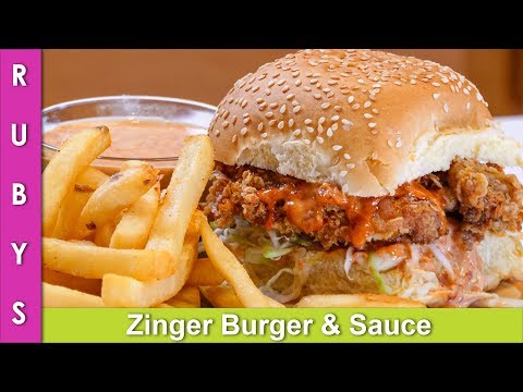 Zinger Burger Khatharnak Crispy Chicken Burger & Sauce Recipe in Urdu Hindi - RKK
