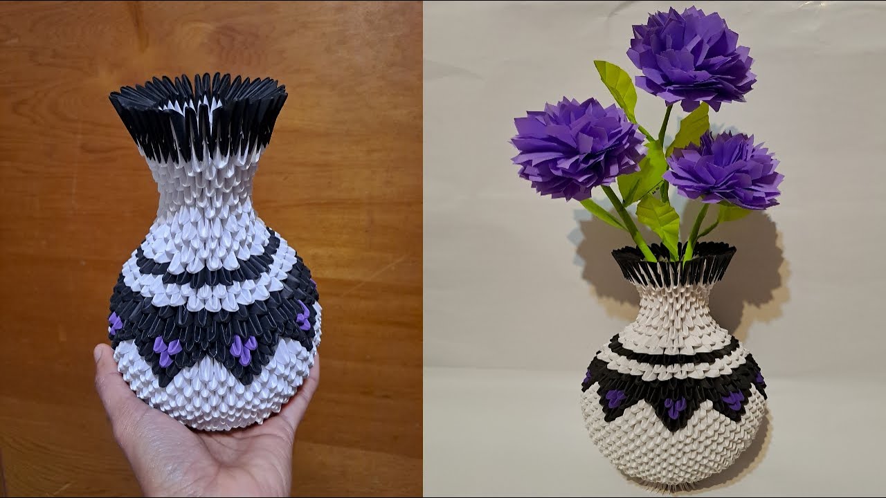Cara Membuat Vas Bunga Dari Kertas,Vas Origami 3D/How to make peper ...