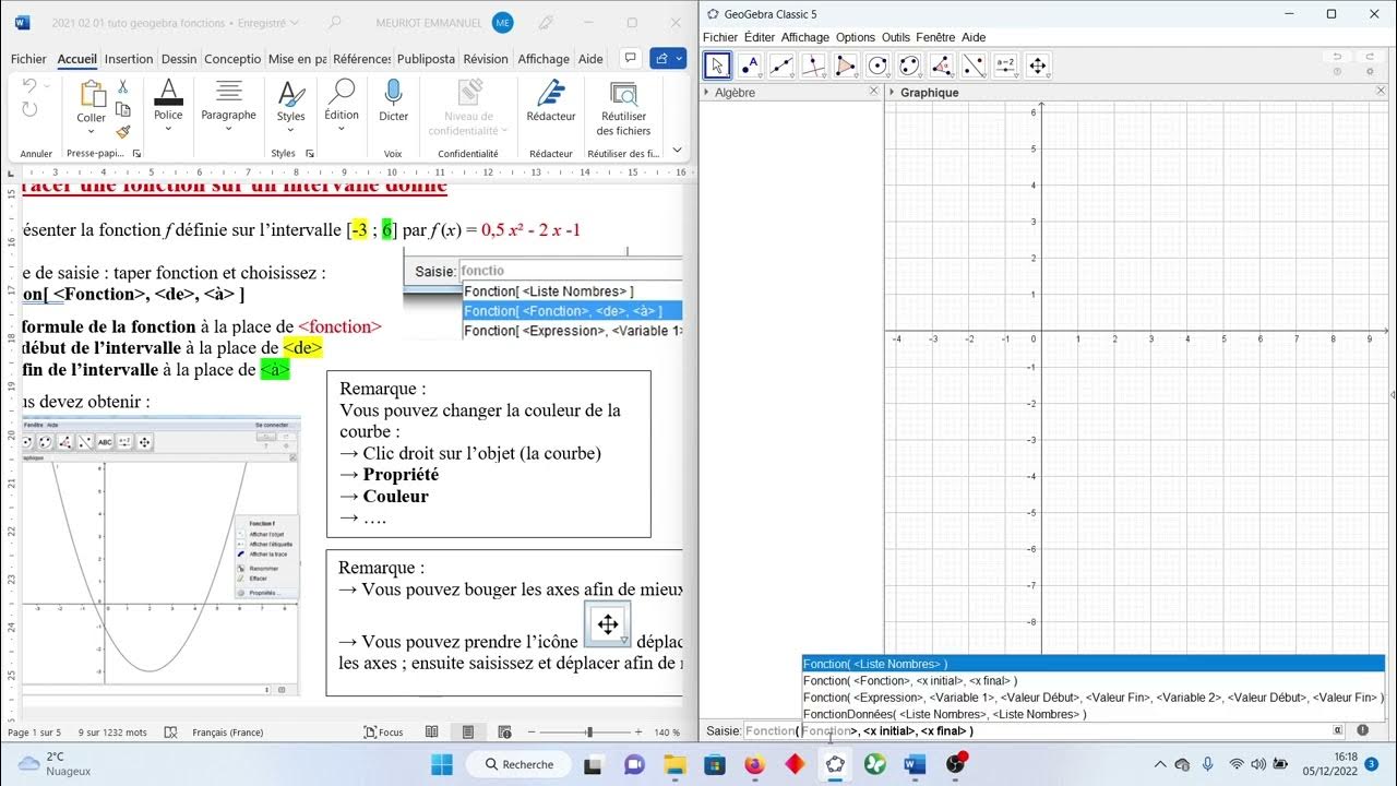 tuto tracer une fonction sur géogébra - YouTube