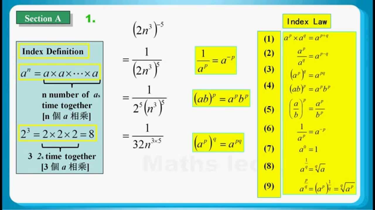 HKDSE 2014 Maths Core Paper 2 Q01: Index Law 指數定律、 Index Definition指數定義 ...