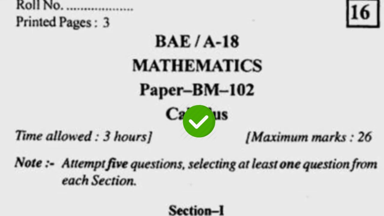2018 Kuk BSc 1st Sem Maths Calculus Question Paper - YouTube