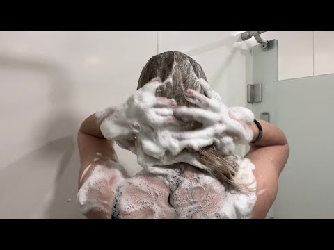 ASMR Hair washing in gym shower (no talking)