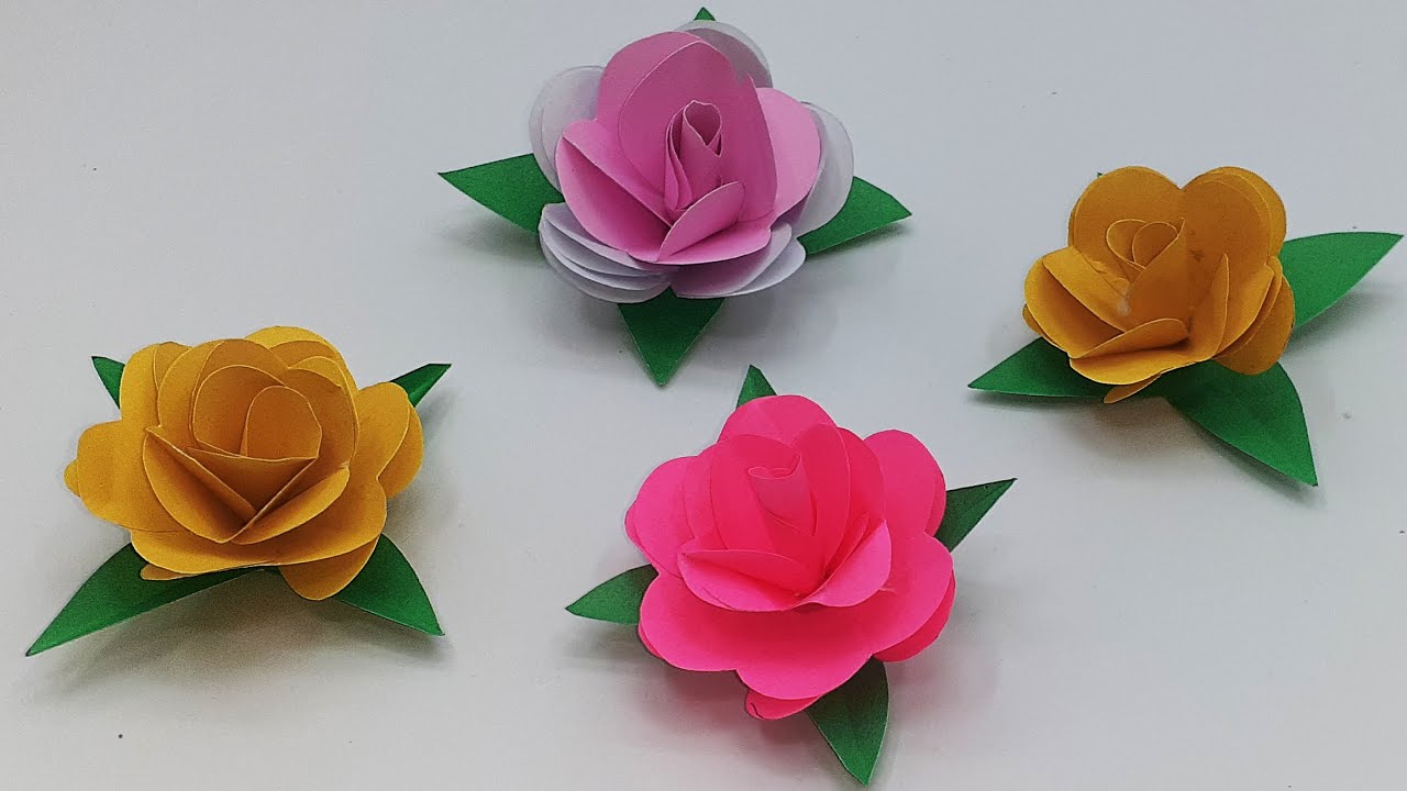 Rose Flower From Color Paper | Rose Flower Making | Handmade Paper Rose ...