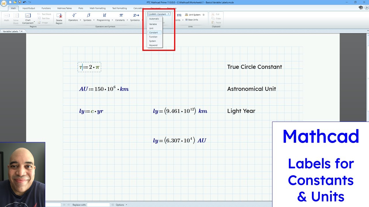 Mathcad Prime - Using Labels for Custom Constants and Units - YouTube