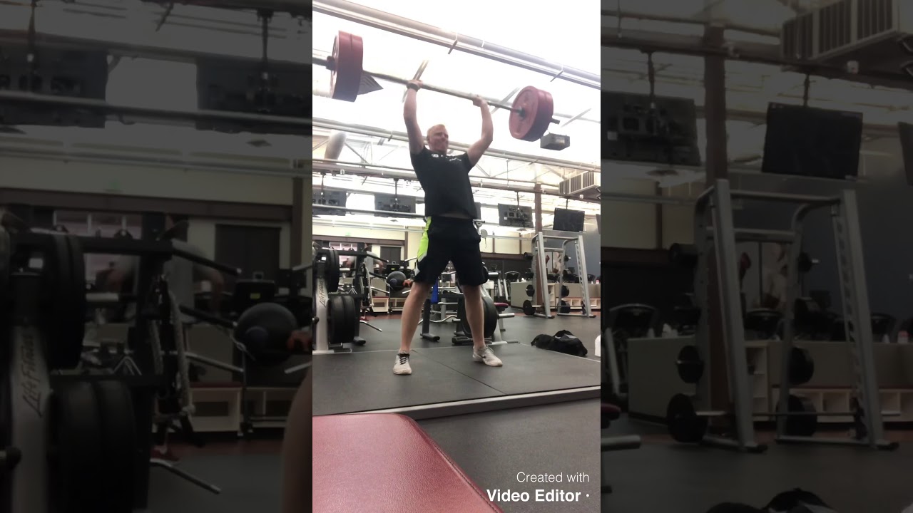 Hang Clean and Press (225x1)x2 and 230 x1 - YouTube