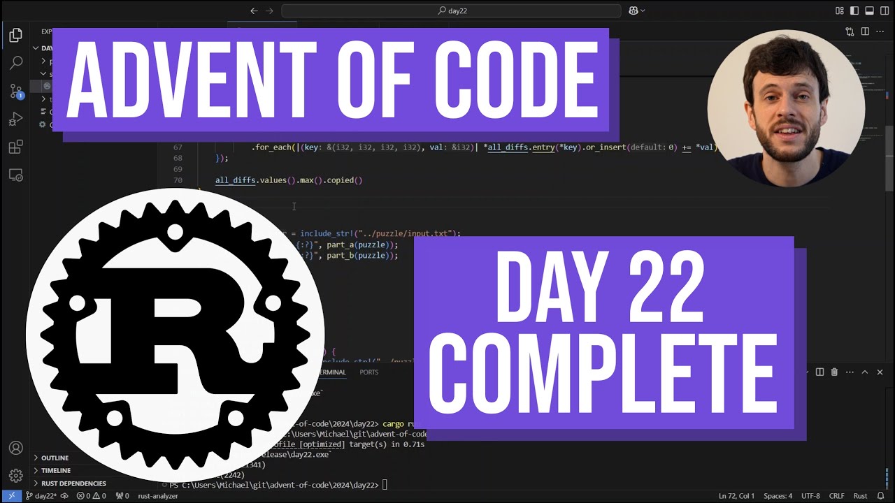 #25 Day 22 Complete! | Advent Of Code 2024 in Rust - YouTube