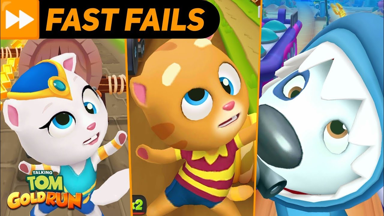 ⏩ FAST FUNNY FAILS! Talking Tom Gold Run - Genie Angela, Talking Ginger ...