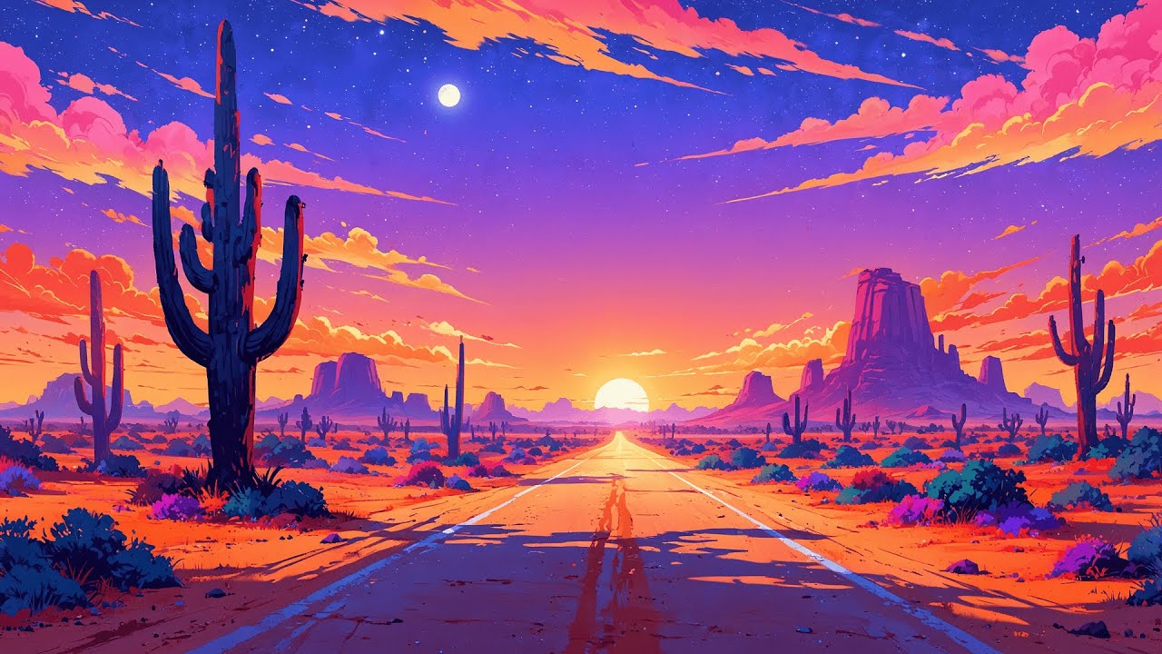 𝟏𝟗𝟖𝟏 - Vaporwave / Retrowave Sunset Drive – Retro Desert Dreamwave ...