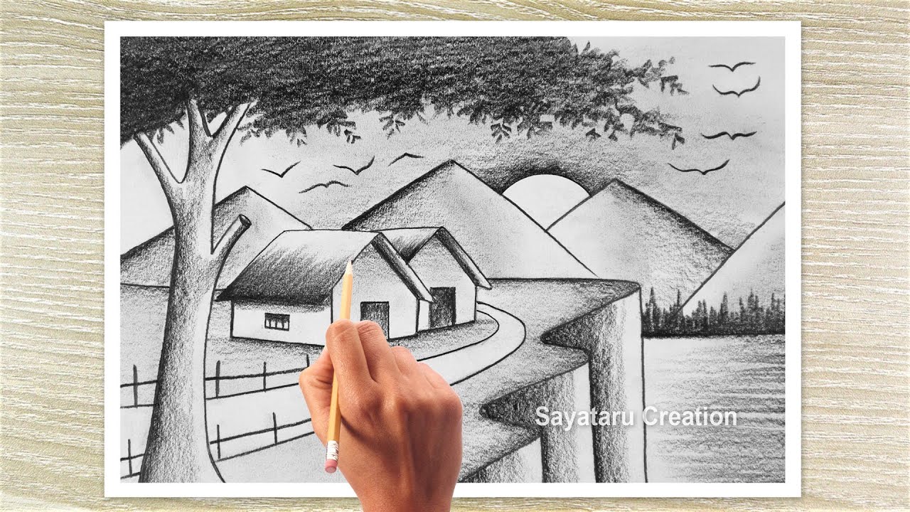 Easy Sunrise Scenery Drawing with Pencil How to Draw Nature Step by ...