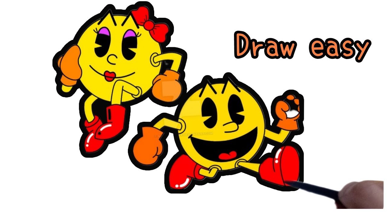 PAC MAN AND MS PAC-MAN Easy Drawing - YouTube