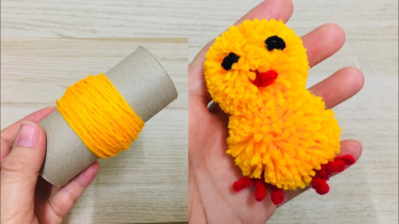 How to make Super Easy Pom Pom Chicken with Woolen | Pom Pom Chick ...