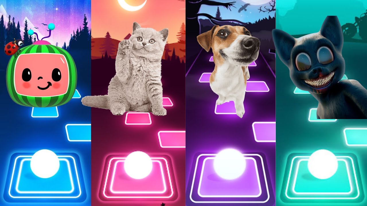 DJCat vs DJDog vs Cocomelon vs Cartoon Cat (GAME BATTLE) - Tiles Hop ...