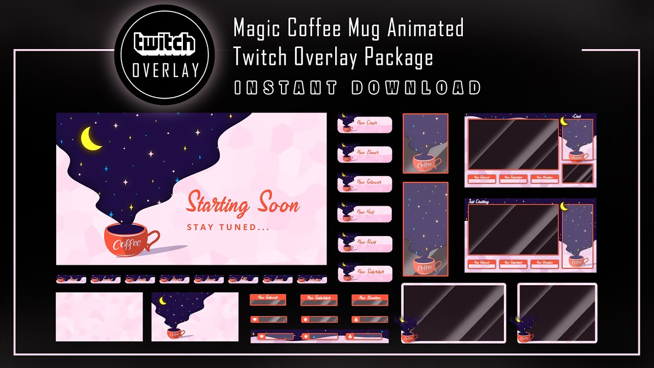 Magic Coffee Twitch Overlay Package / Vtuber Streaming Overlay - YouTube