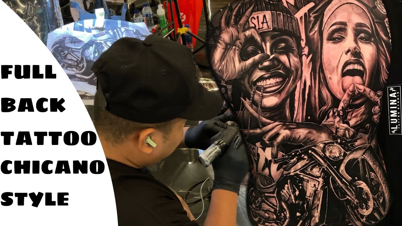3 SESSIONS CHICANO STYLE TATTOO - FULL BACK TATTOO - YouTube