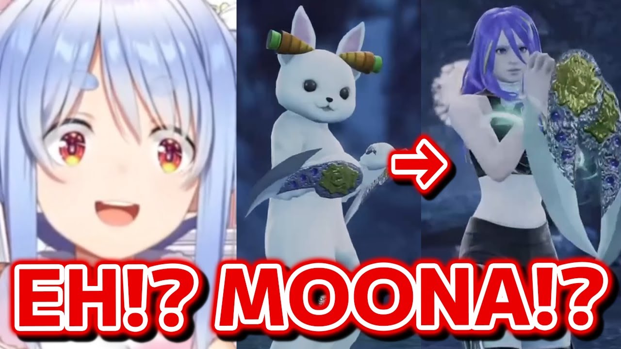 Moona's sudden appearance from the mascot suit scares the out of Pekora ...