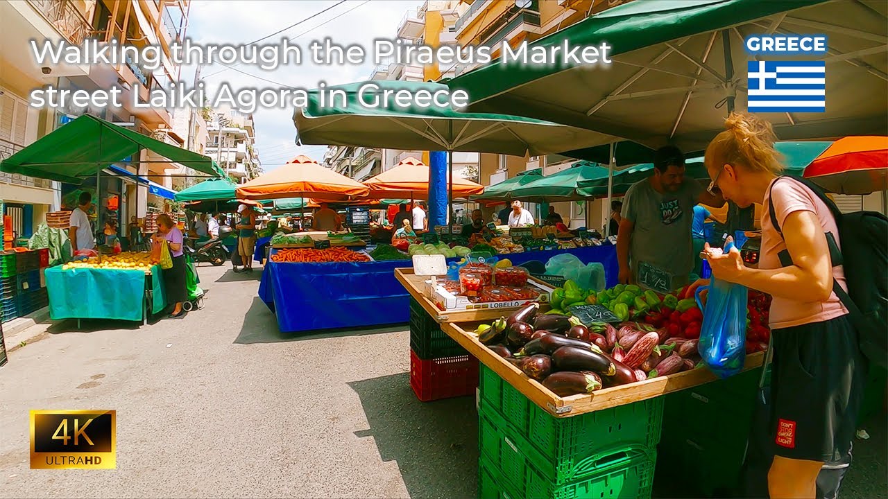 Walking Piraeus Laiki Agora | Greek Street Market Summer Sounds ...