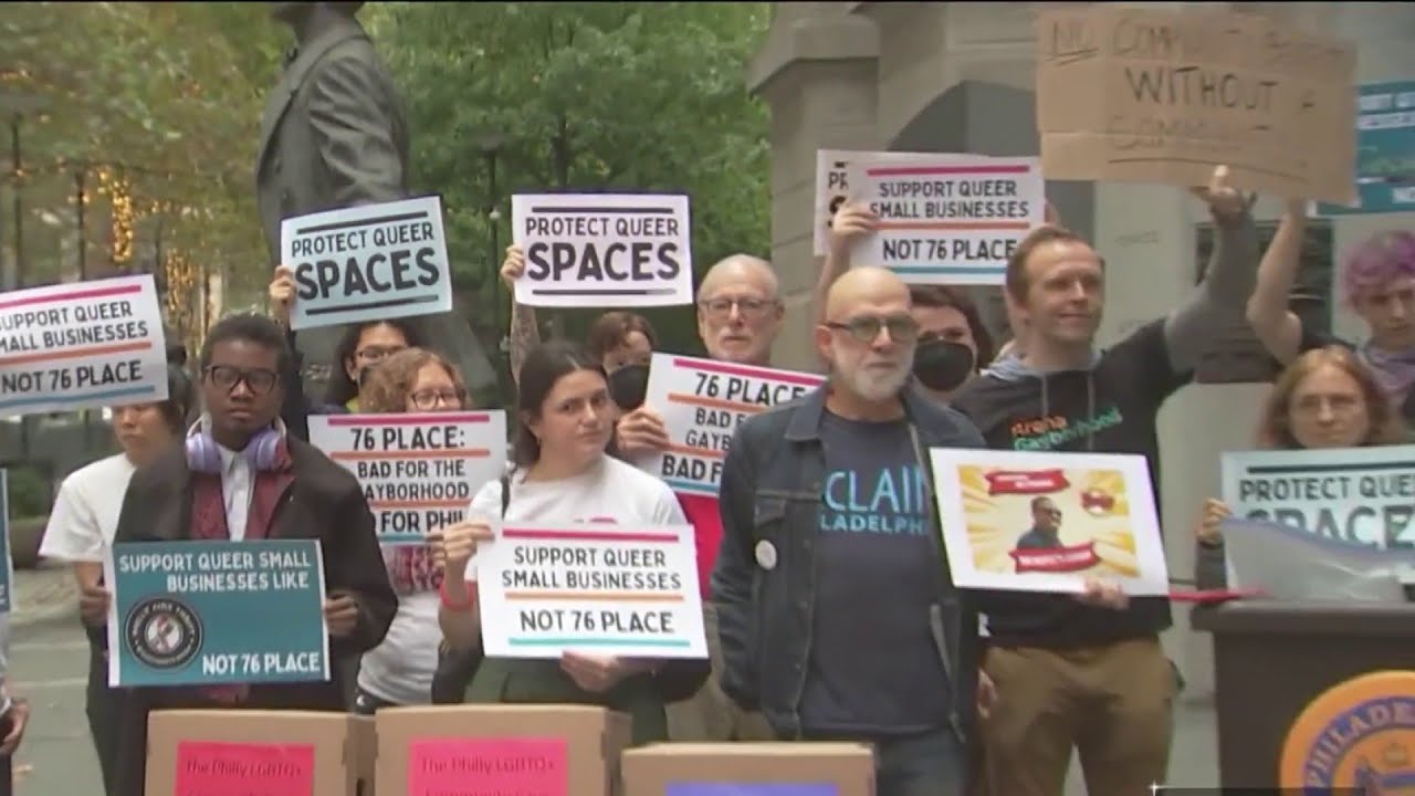 Members of the Gayborhood show up to protest 76 Place in Center City ...