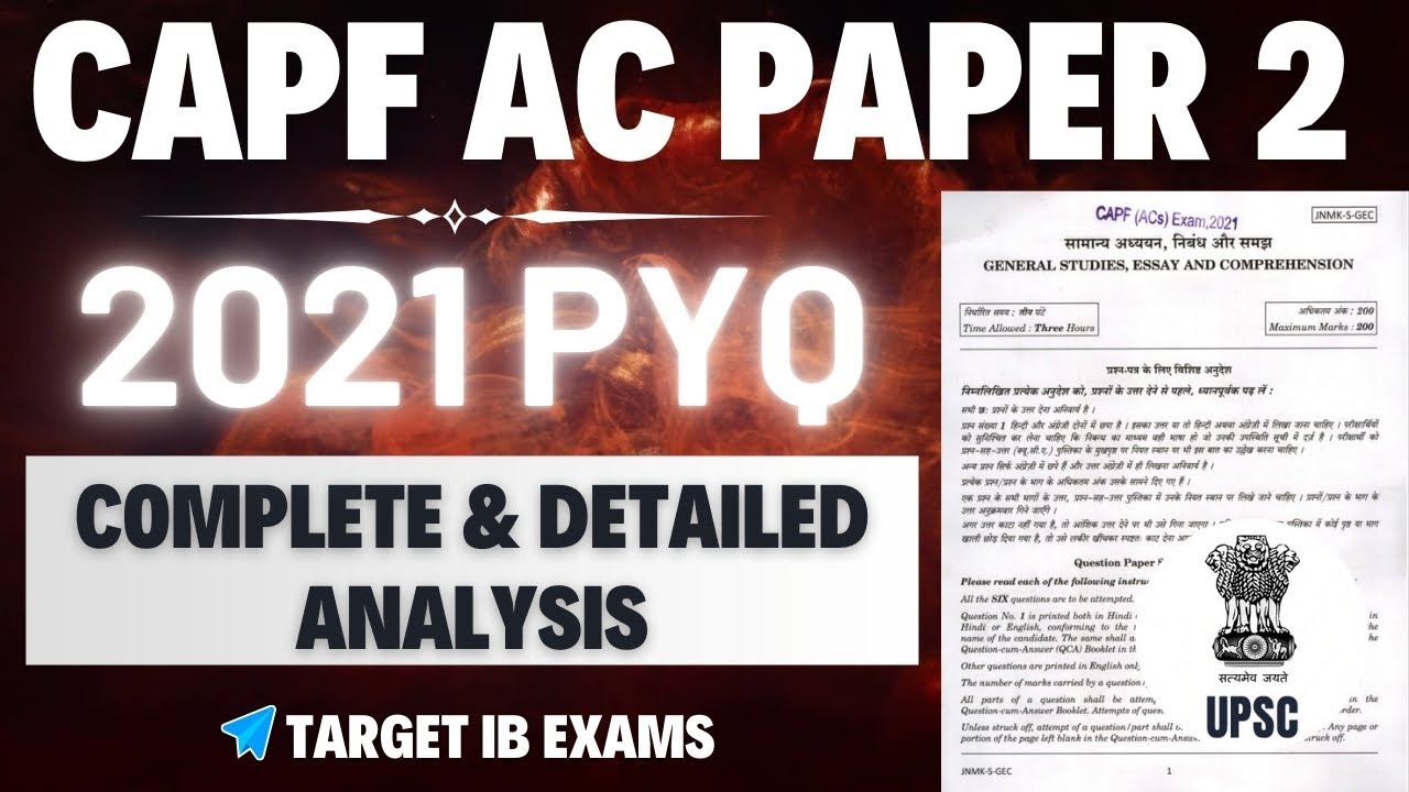 CAPF AC Paper 2 2021 PYQ Analysis | CAPF AC Paper 2 Previous Year ...
