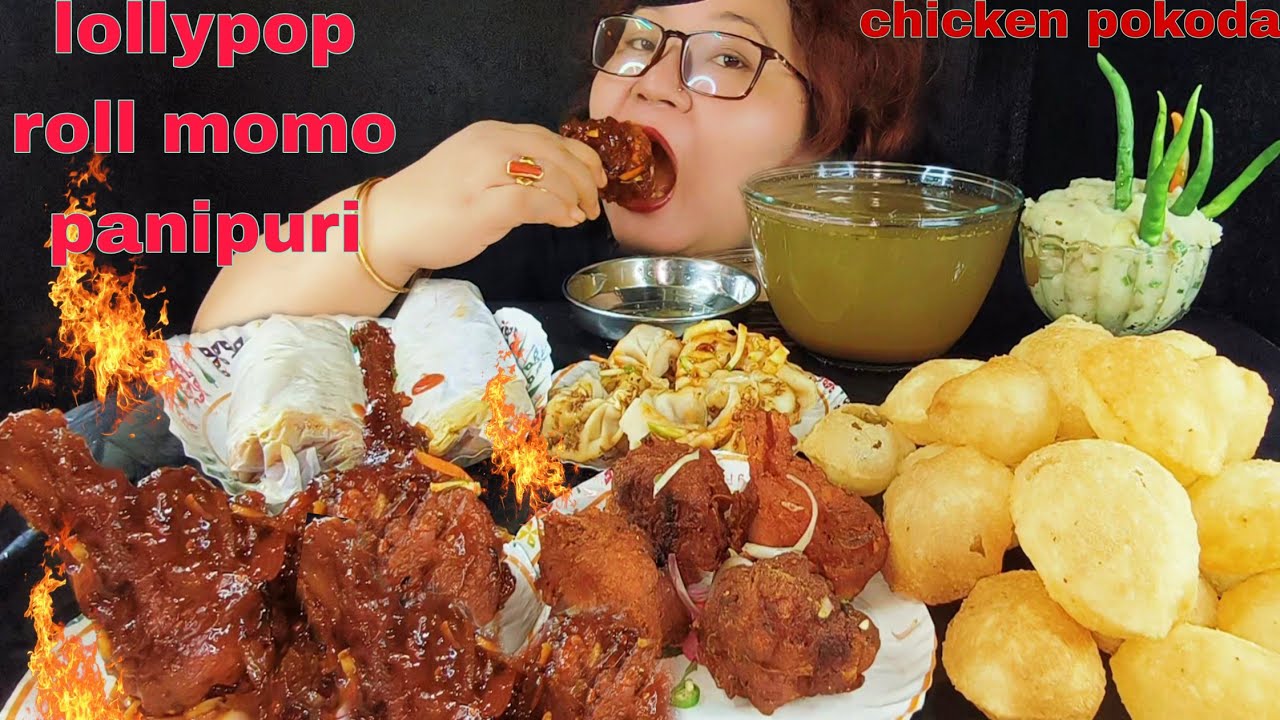 asmr mukbank huge:eating chicken lollypop chicken pokoda egg roll,vag ...