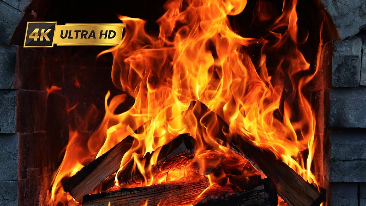 Fireplace Sound 4K with Crackling Fire Sounds. A Fireplace Burning ...