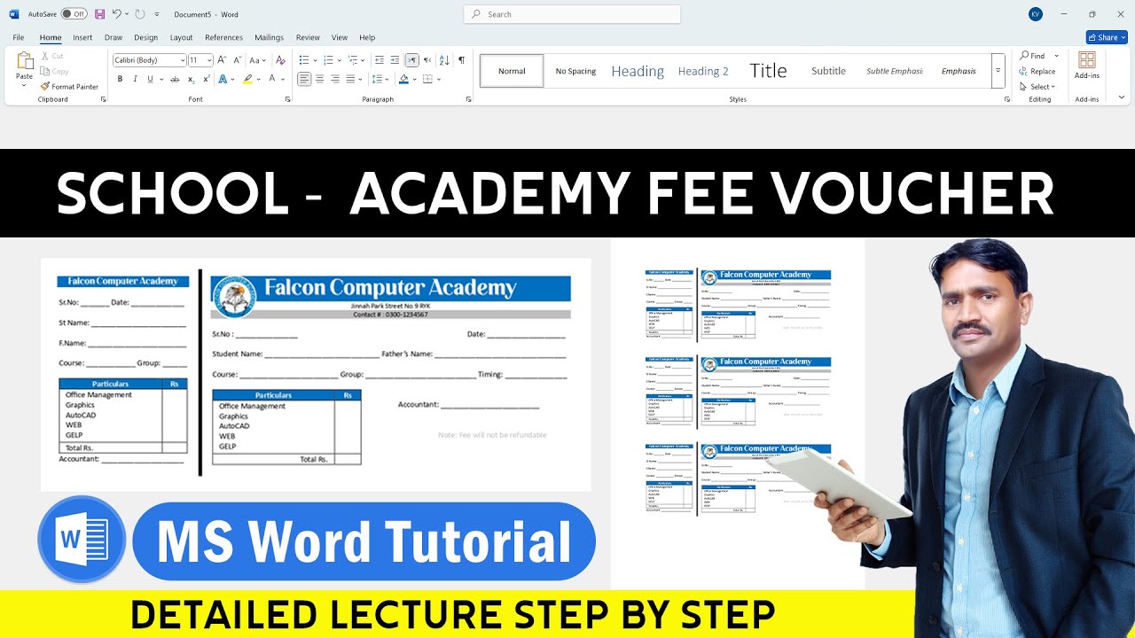 How to Create School and Academy Fee Voucher in MS Word || how to make ...