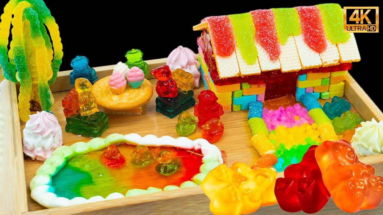 Build Lego Candy House with Rainbow Jelly swimming Pool from Sweets ...