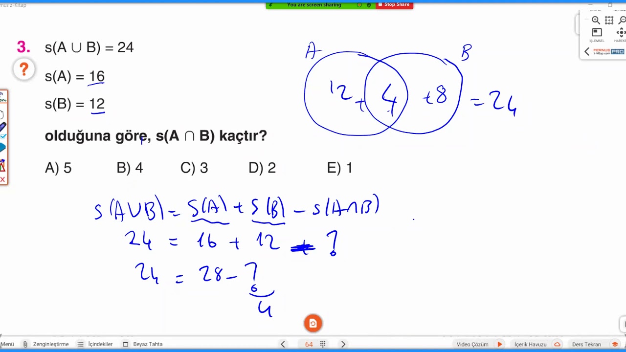 9 matematik kümeler kesişim birleşim soru çözümü. - YouTube