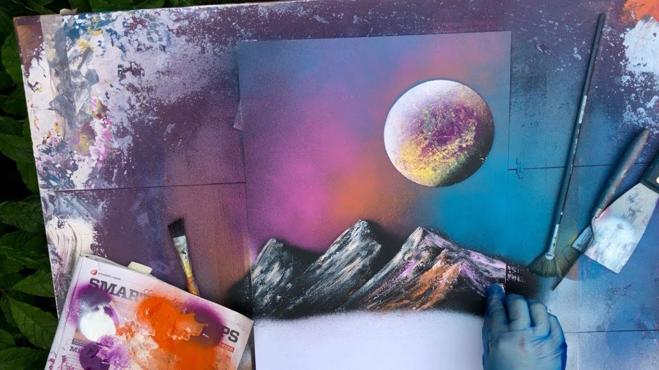 EASY Spray Paint Art/ Simple Landscape Painting For Beginners - YouTube