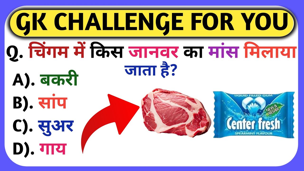 चिंगम में किस जानवर का मांस मिलाया जाता है || GK Questions And Answers || GK Quiz || GK Tech ...