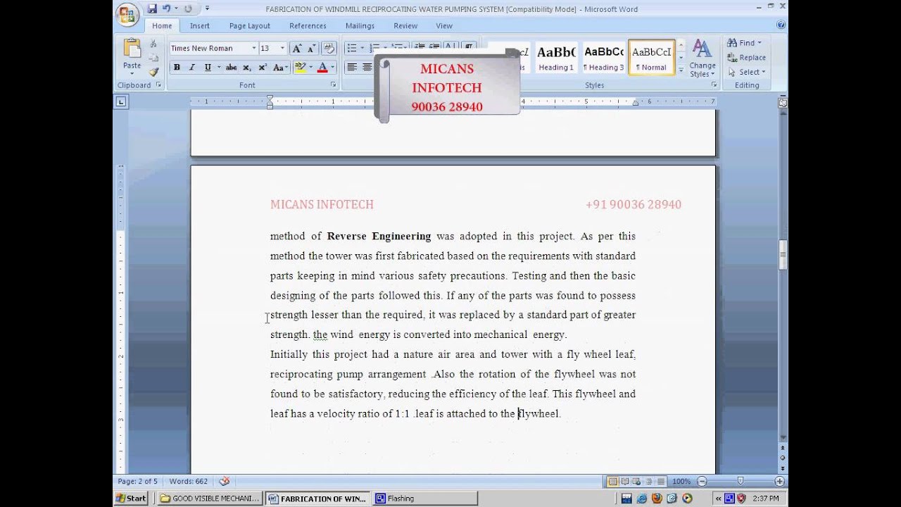 DESIGN AND FABRICATION OF WINDMILL RECIPROCATING WATER PUMPING SYSTEM ...