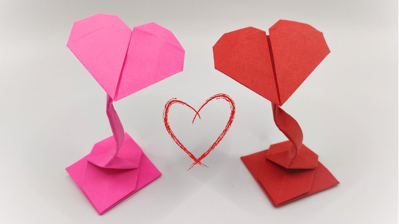 Origami STAND HEART ️ How to make a paper hearts - YouTube