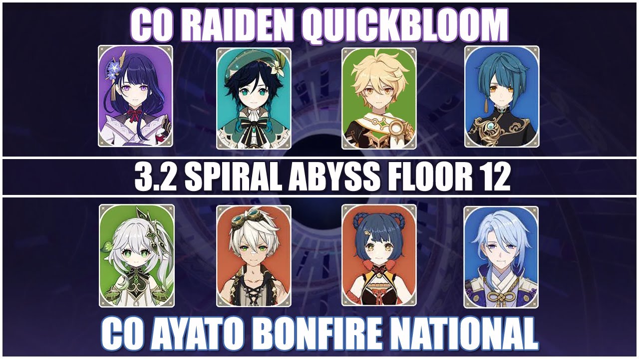 Spiral Abyss 3.2 | C0 Raiden Quickbloom & C0 Ayato Bonfire National ...