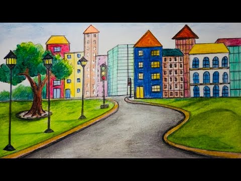 Beautiful city scenery drawing ॥How to draw city scenery easy ॥শহরের ...