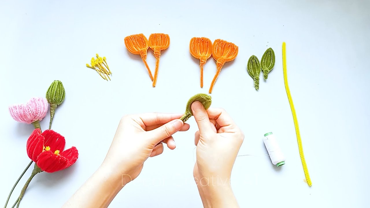 How to make Poppy flower by pipe cleaner - YouTube