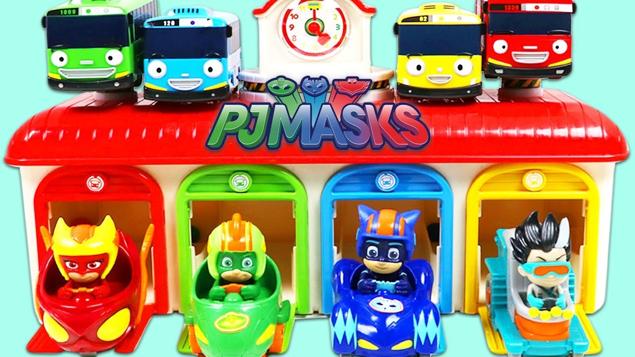 Learn Colors with PJ Masks and Tayo Bus Garage Playset! - YouTube